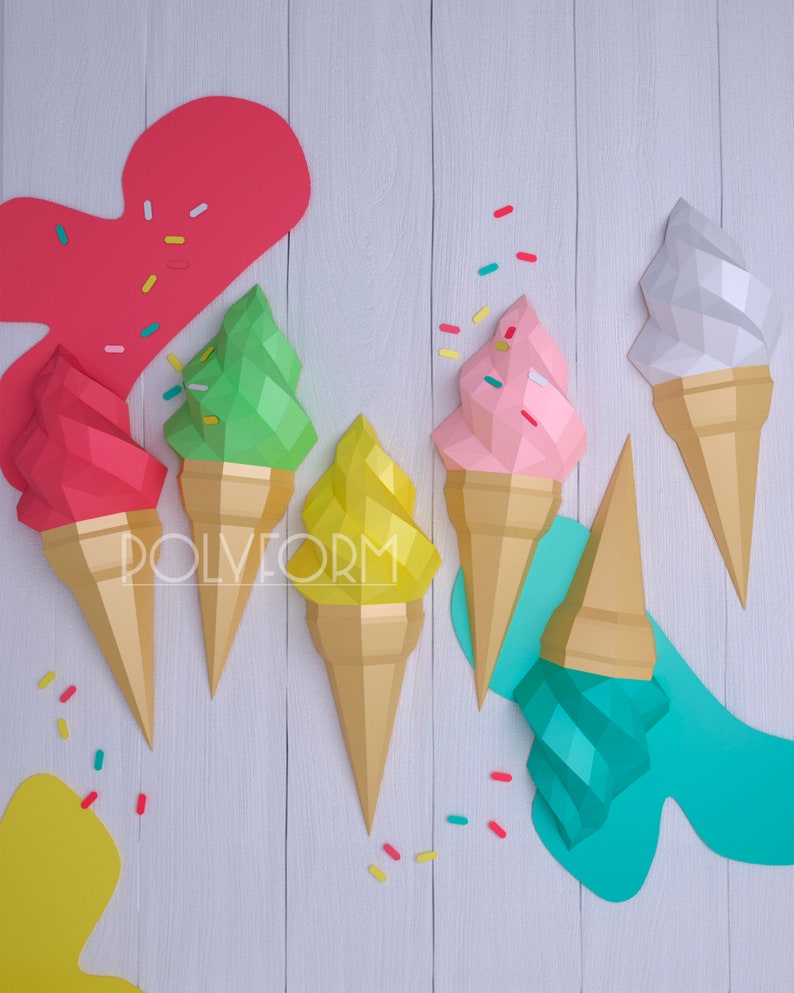 ICE CREAM Low Poly Papercraft PDF Template 3d Model Sculpture - Etsy