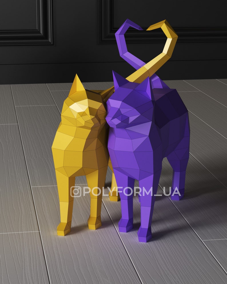 Cats Low Poly Animal Papercraft PDF Template Love - Etsy UK