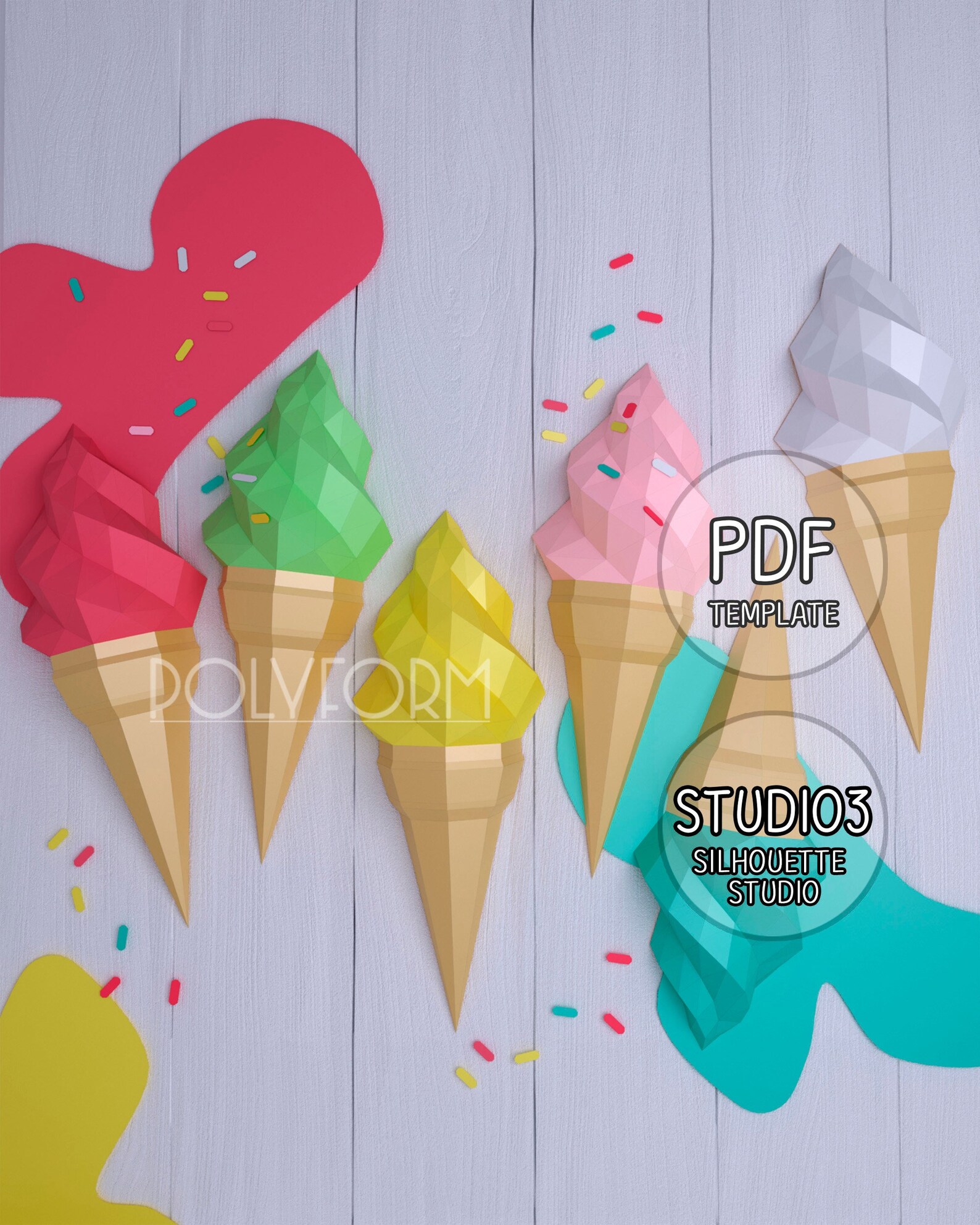 ICE CREAM Low Poly Papercraft PDF Template 3d Model Sculpture - Etsy