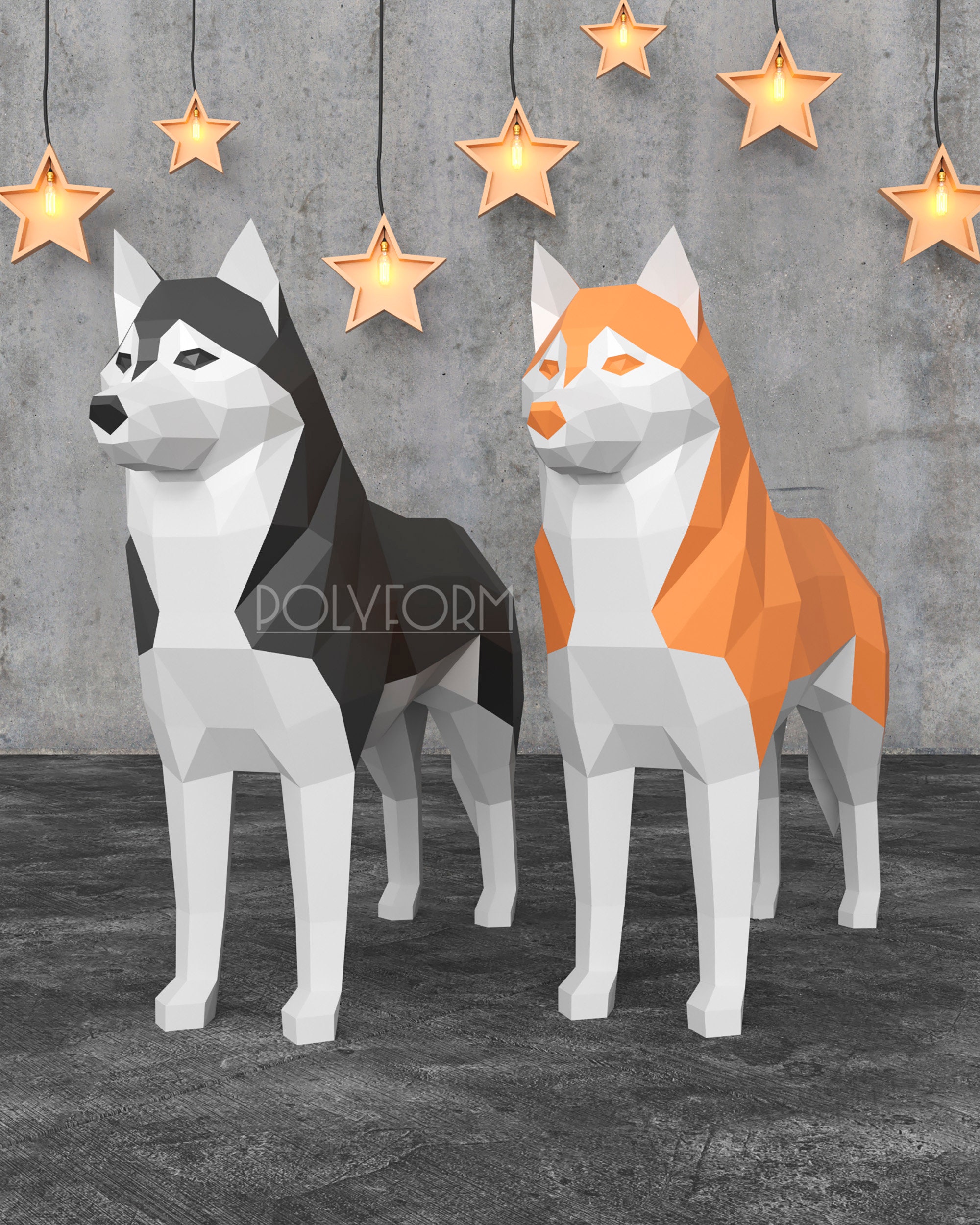 HUSKY Low Poly Dog Papercraft PDF Template Decor - Etsy