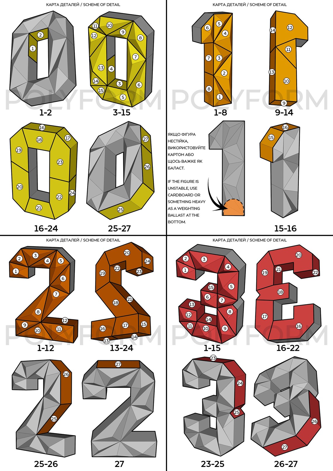 Digits Papercraft, Low Poly Numbers Papercraft PDF Template 3d Model ...