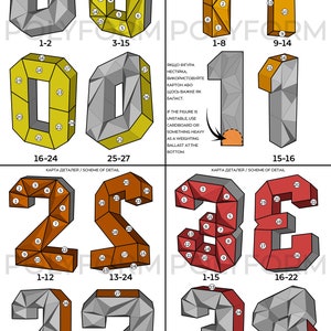 Digits Papercraft, Low Poly Numbers Papercraft PDF Template 3d Model ...
