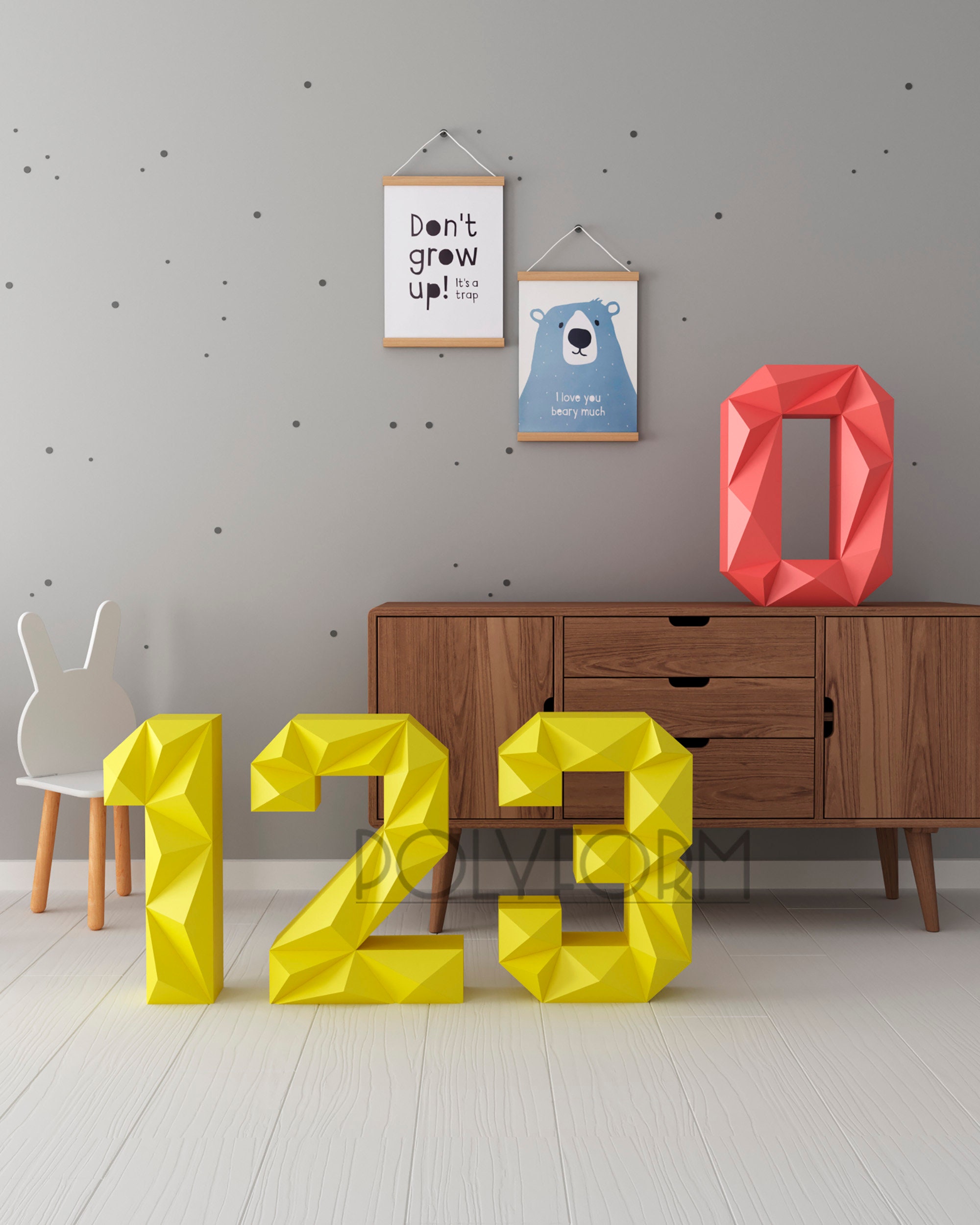 Digits Papercraft Low Poly Numbers Papercraft PDF Template 3d | Etsy