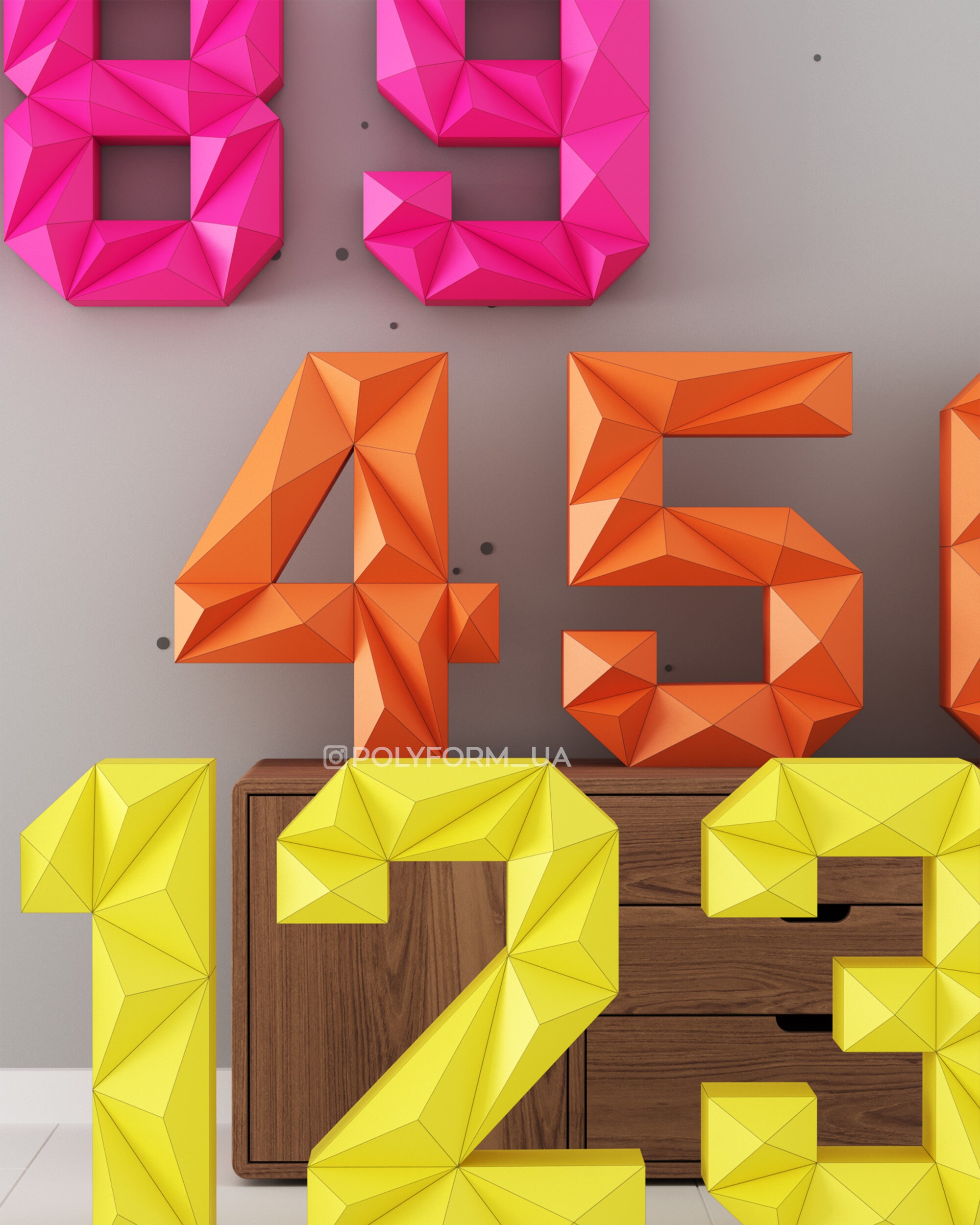 Digits Papercraft, Low Poly Numbers Papercraft PDF Template 3d Model ...