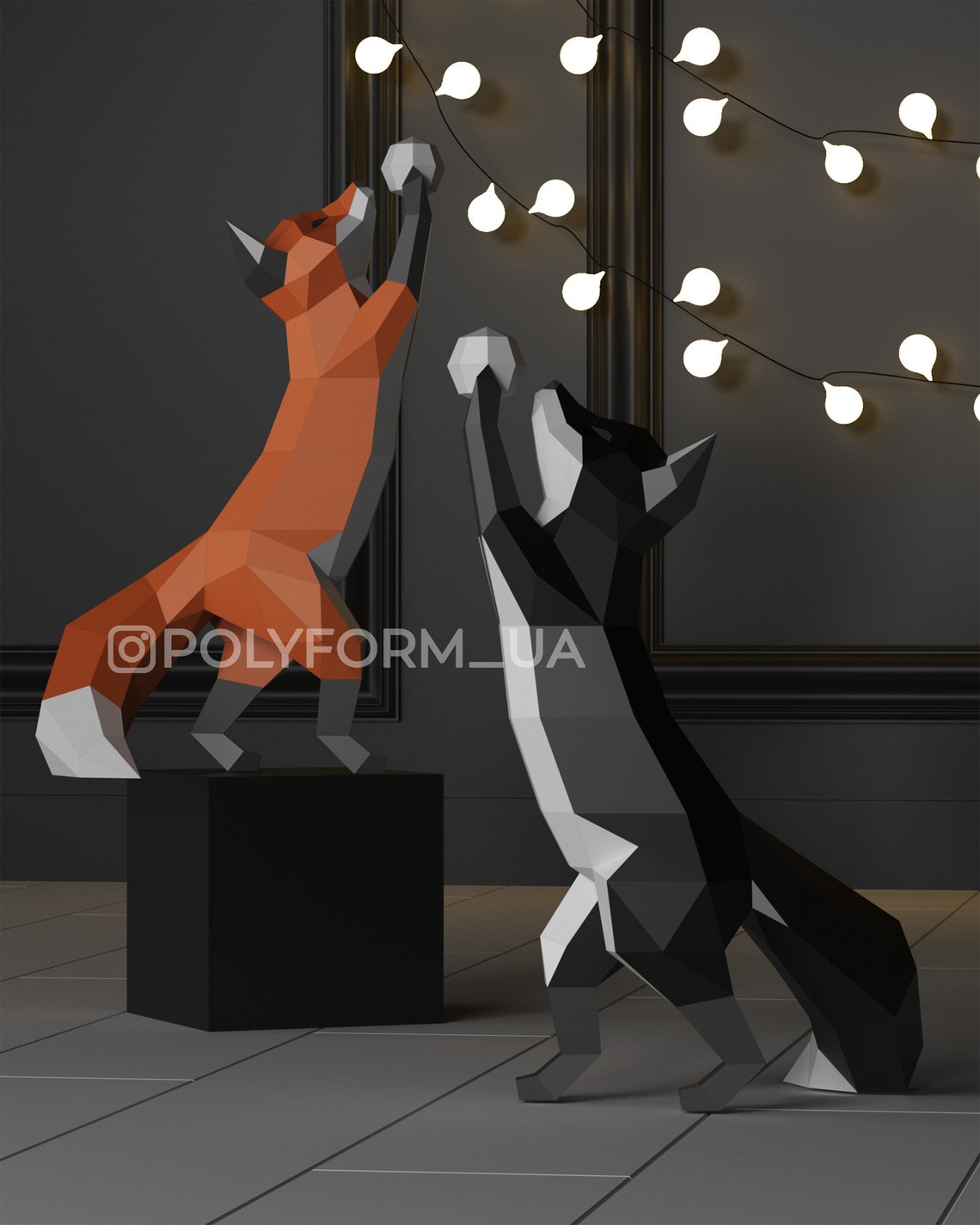 Fox Low Poly Christmas Papercraft Snowball New Year PDF - Etsy