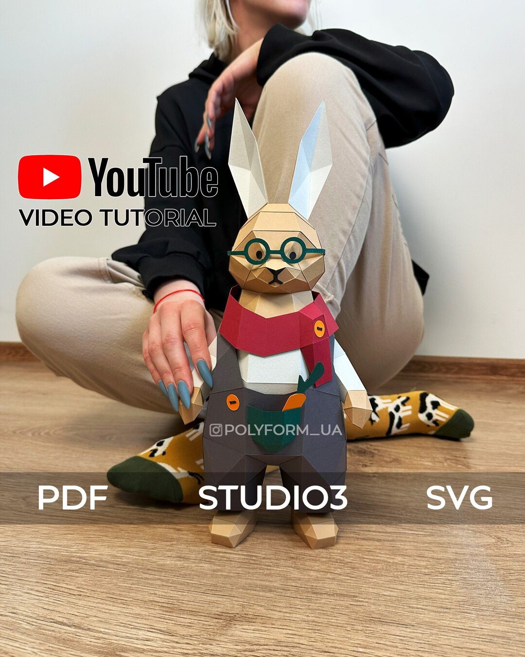 Rabbit Gardener Rabbit Low Poly Bunny Papercraft Easter PDF Template ...