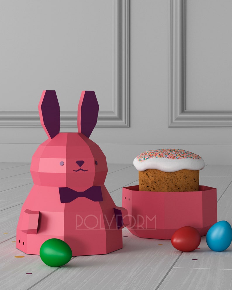 Rabbit Gift Box Basket Low Poly Easter Bunny Papercraft PDF | Etsy
