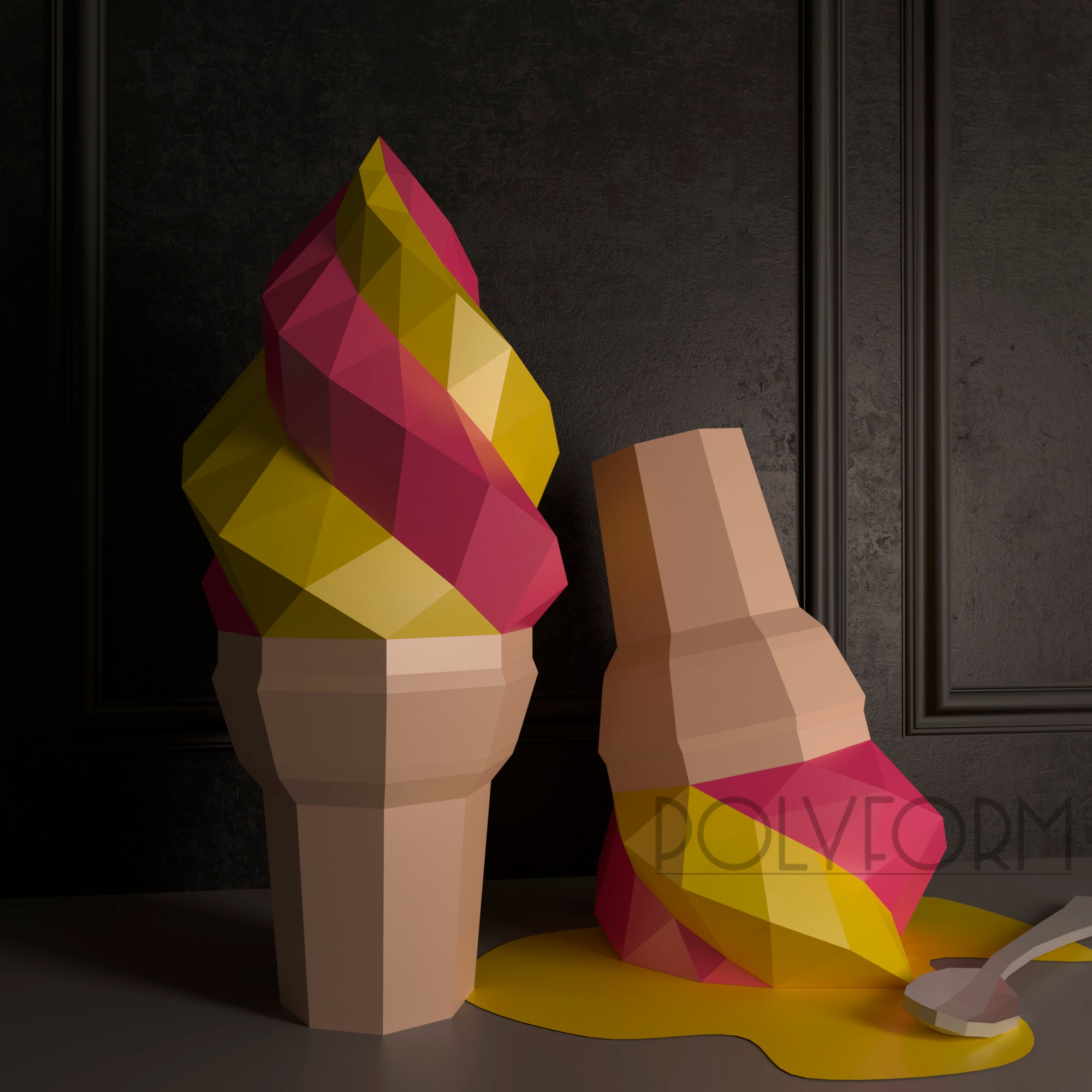 Giant Ice Cream set Low Poly Papercraft PDF template DIY FOOD | Etsy