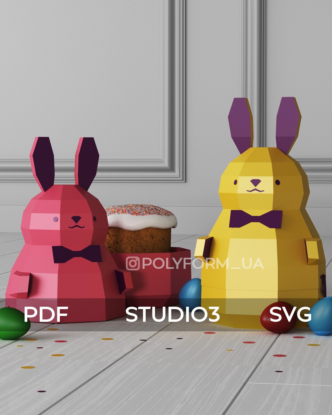 Rabbit Gift Box Basket Low Poly Easter Bunny Papercraft PDF Template ...