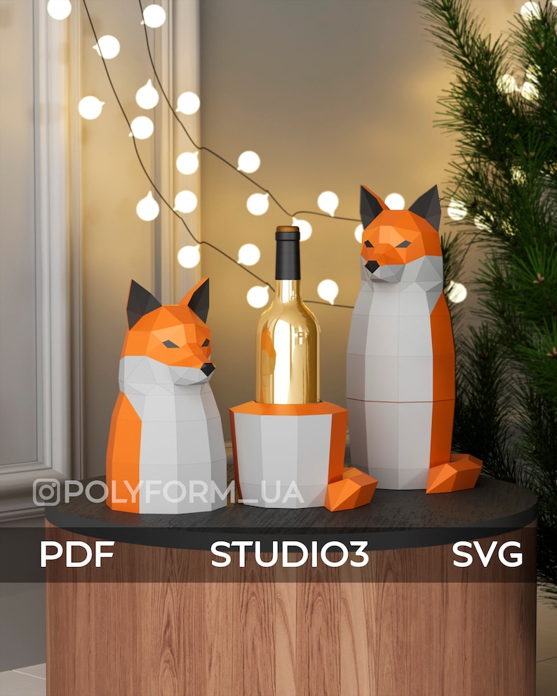 Fox Wine Gift Box Low Poly Papercraft PDF Template - Etsy