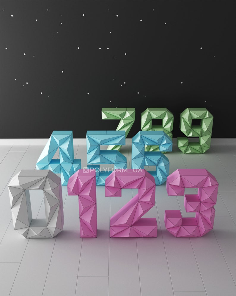 Digits Papercraft, Low Poly Numbers Papercraft PDF Template 3d Model ...