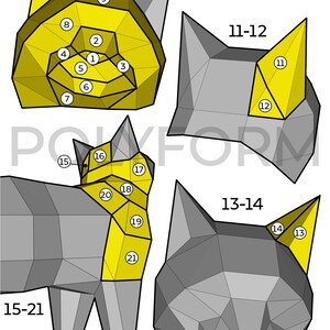 Cats Low Poly Animal Papercraft PDF Template Love - Etsy