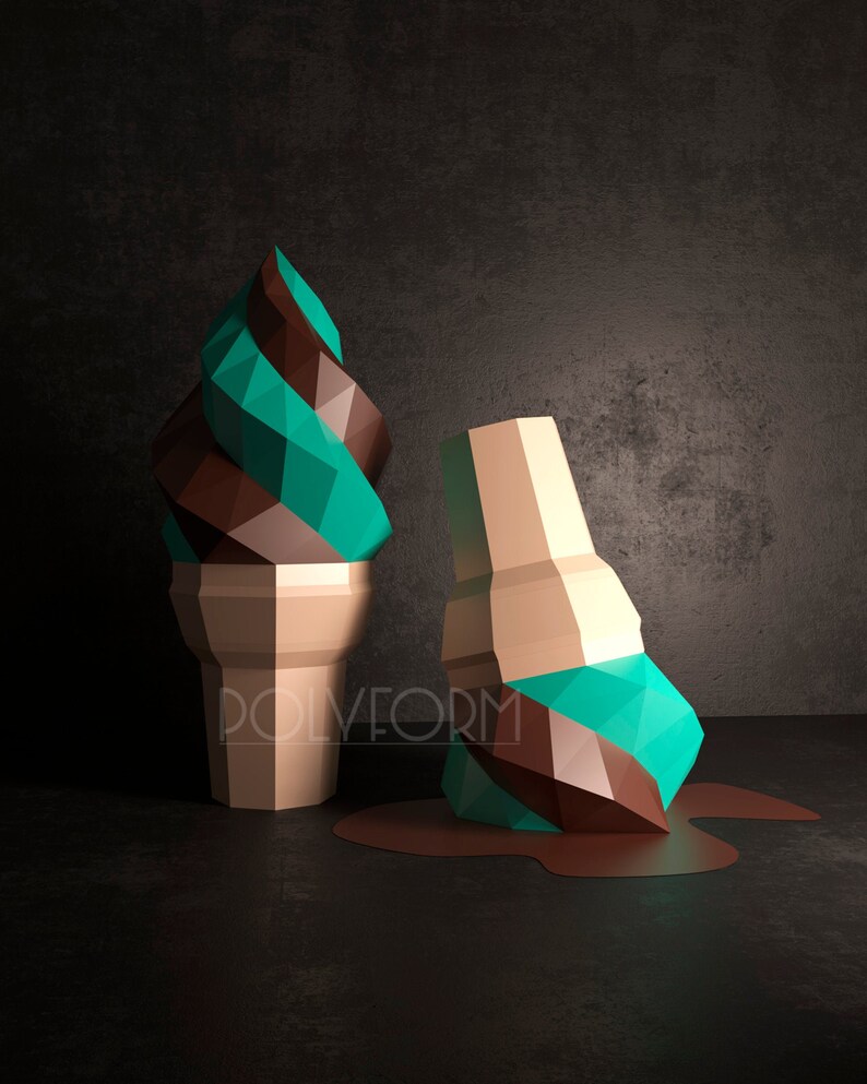 Giant Ice Cream Set Low Poly Papercraft PDF Template DIY FOOD | Etsy
