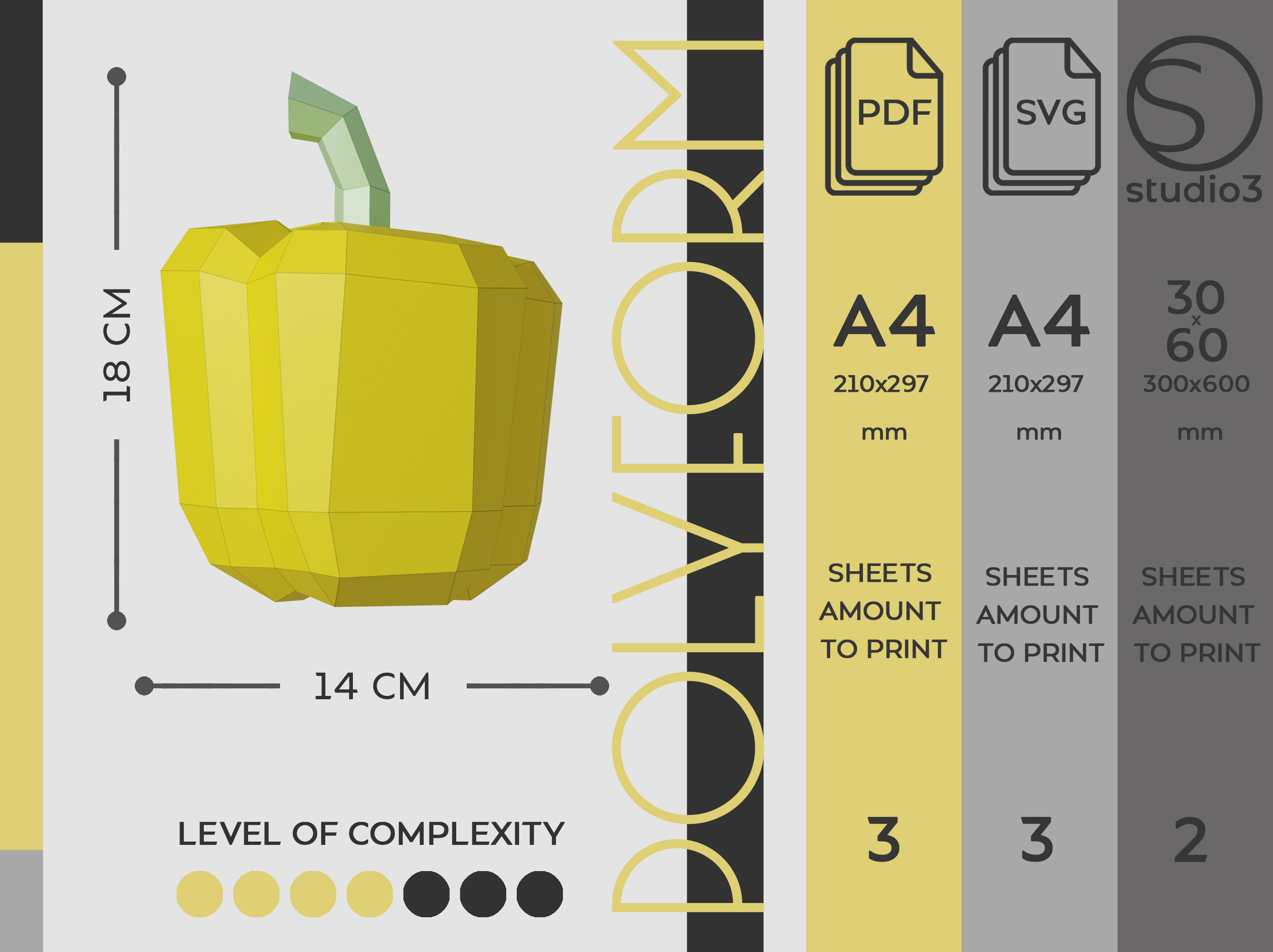 Pepper Low Poly Papercraft PDF Template Paper Food Fruits Vegetables ...