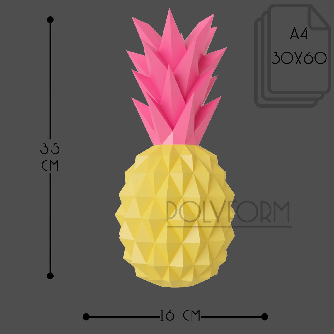 Pineapple Low Poly Papercraft PDF Template Food - Etsy