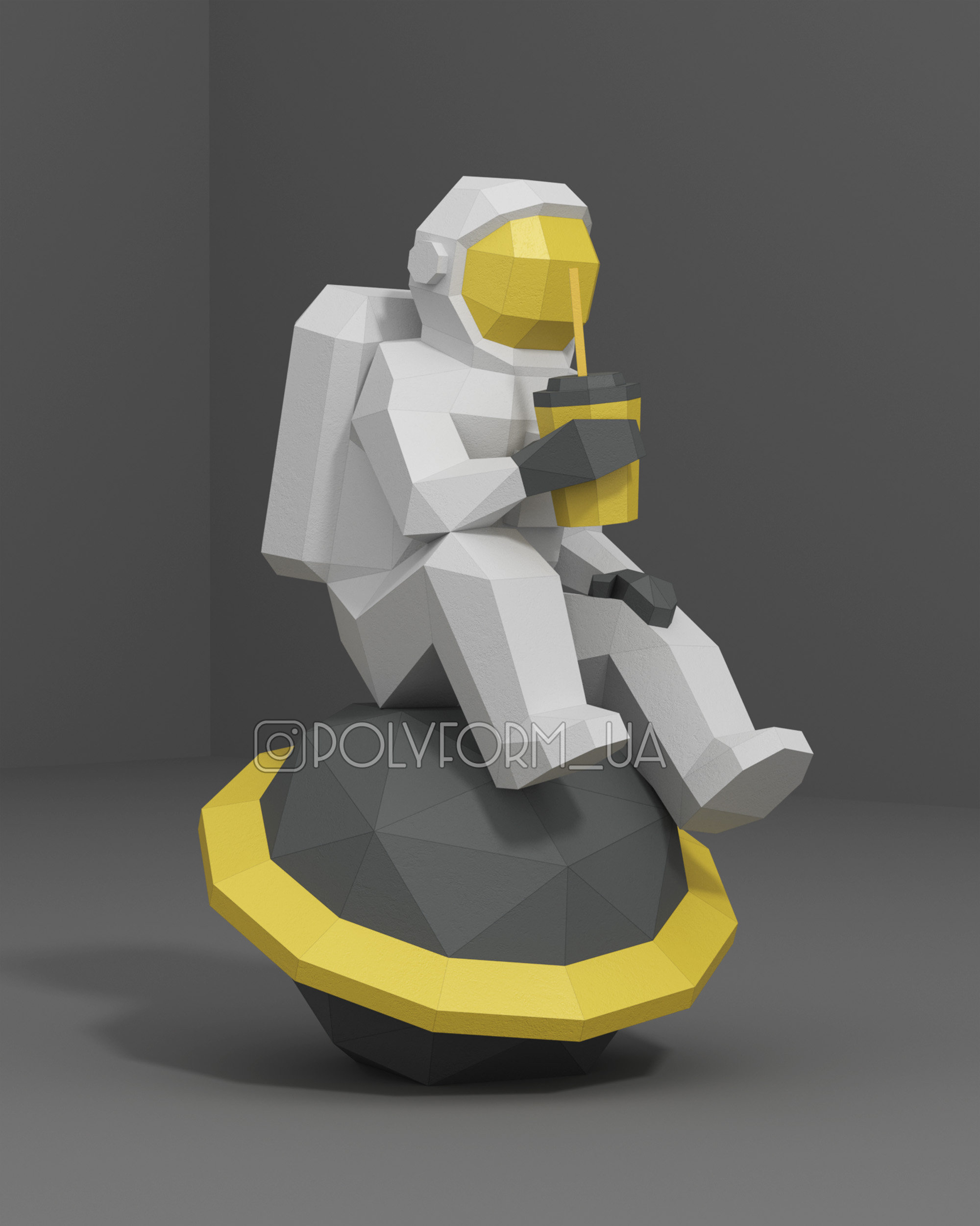 Cosmonaut Space Planet 3d Paper Model Low Poly Papercraft Silhouette ...