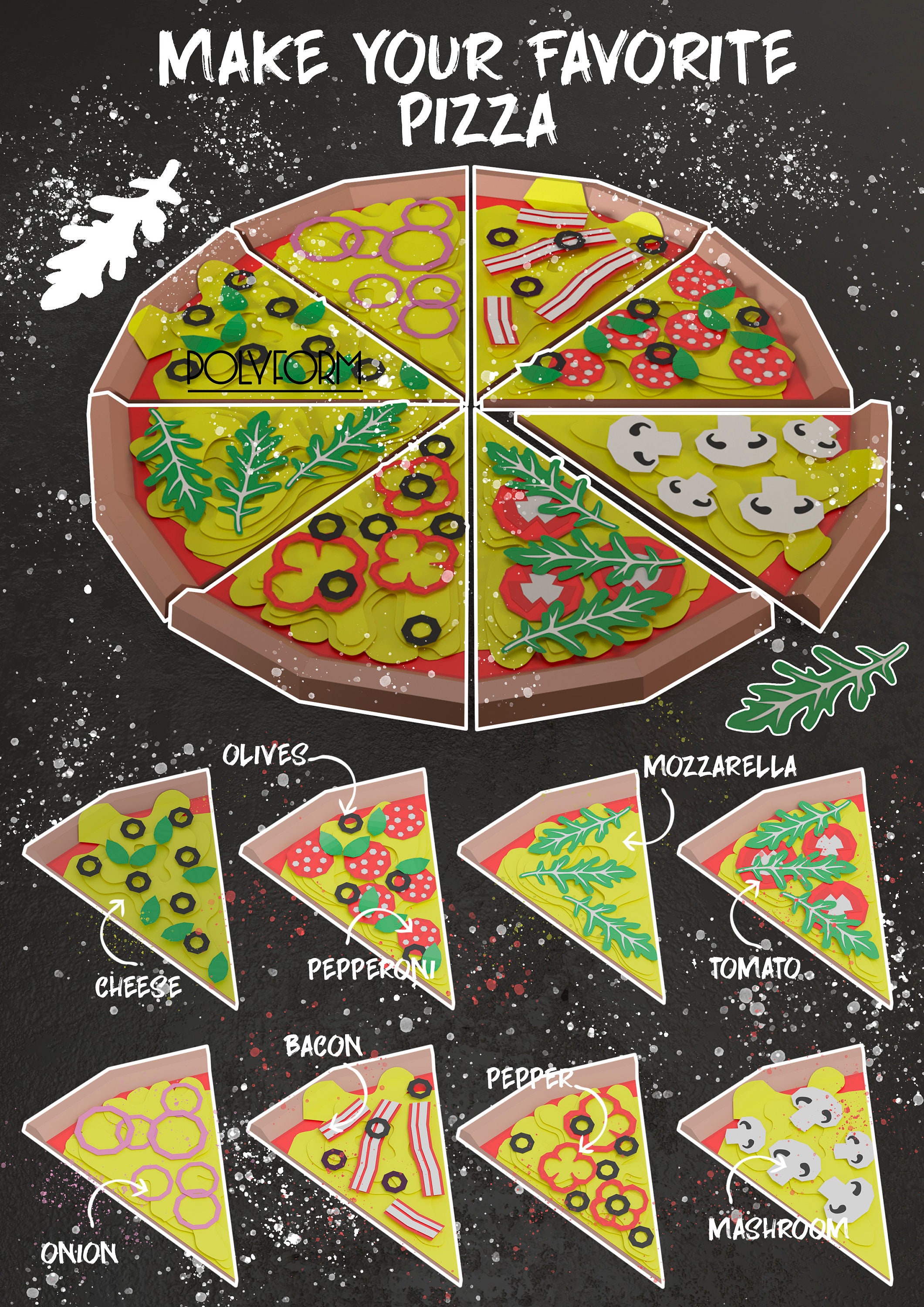 Pizza Low Poly Food Papercraft PDF Template | Etsy