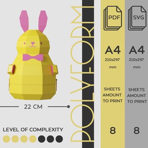 Rabbit Gift Box Basket Low Poly Easter Bunny Papercraft PDF Template ...