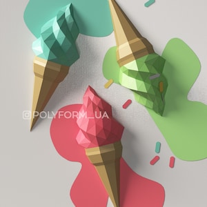 ICE CREAM Low Poly Papercraft PDF Template 3d Model Sculpture Paper ...