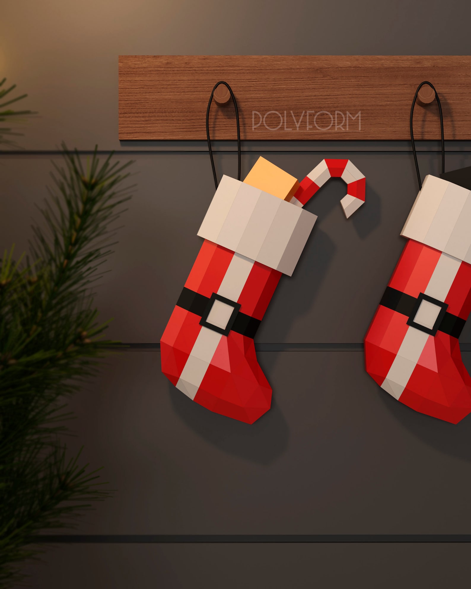 Christmas Stocking, Low Poly Papercraft PDF Template + Silhouette ...