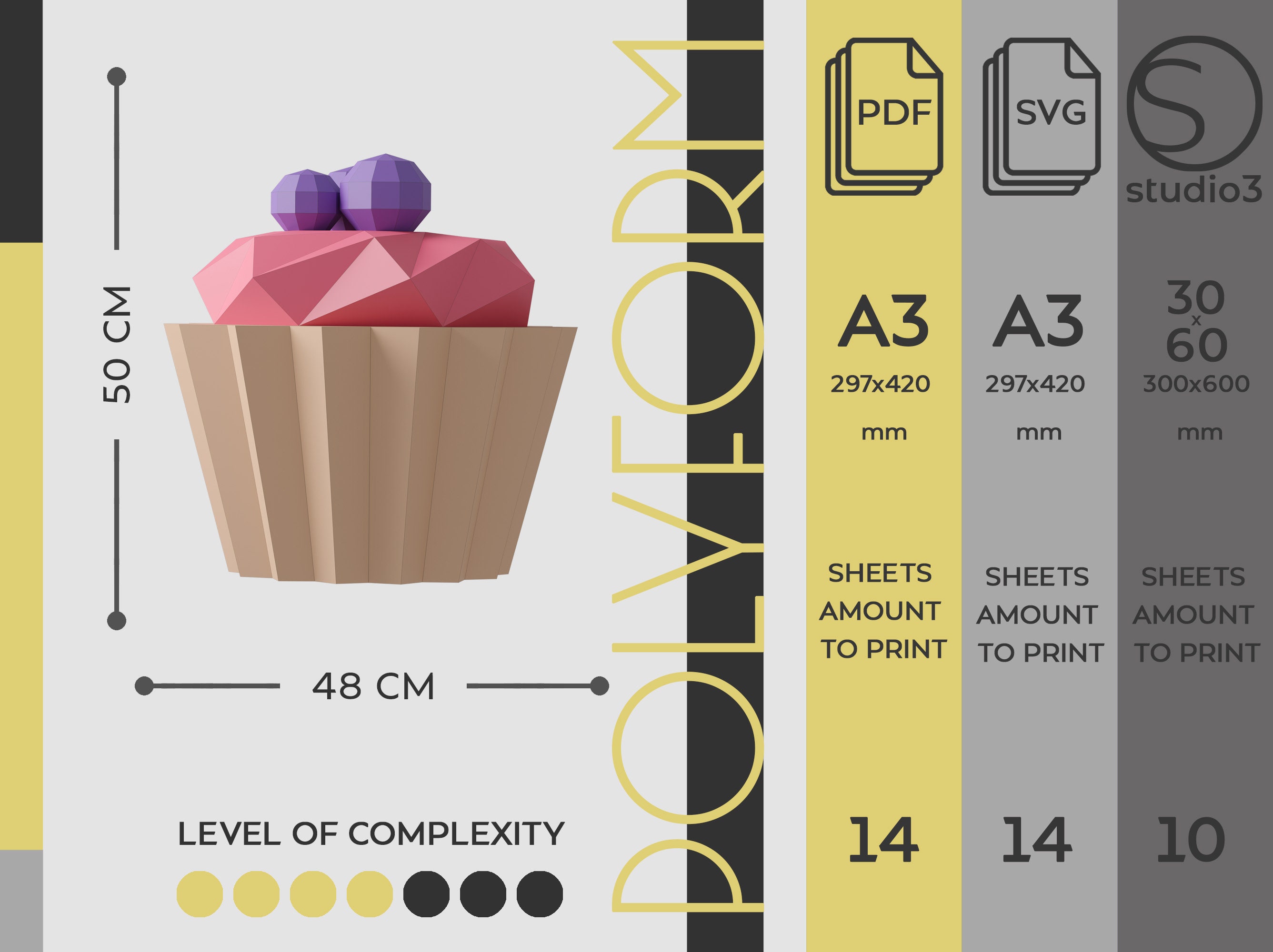 Giant Blueberry Cupcake Low Poly Papercraft PDF Template Paper - Etsy