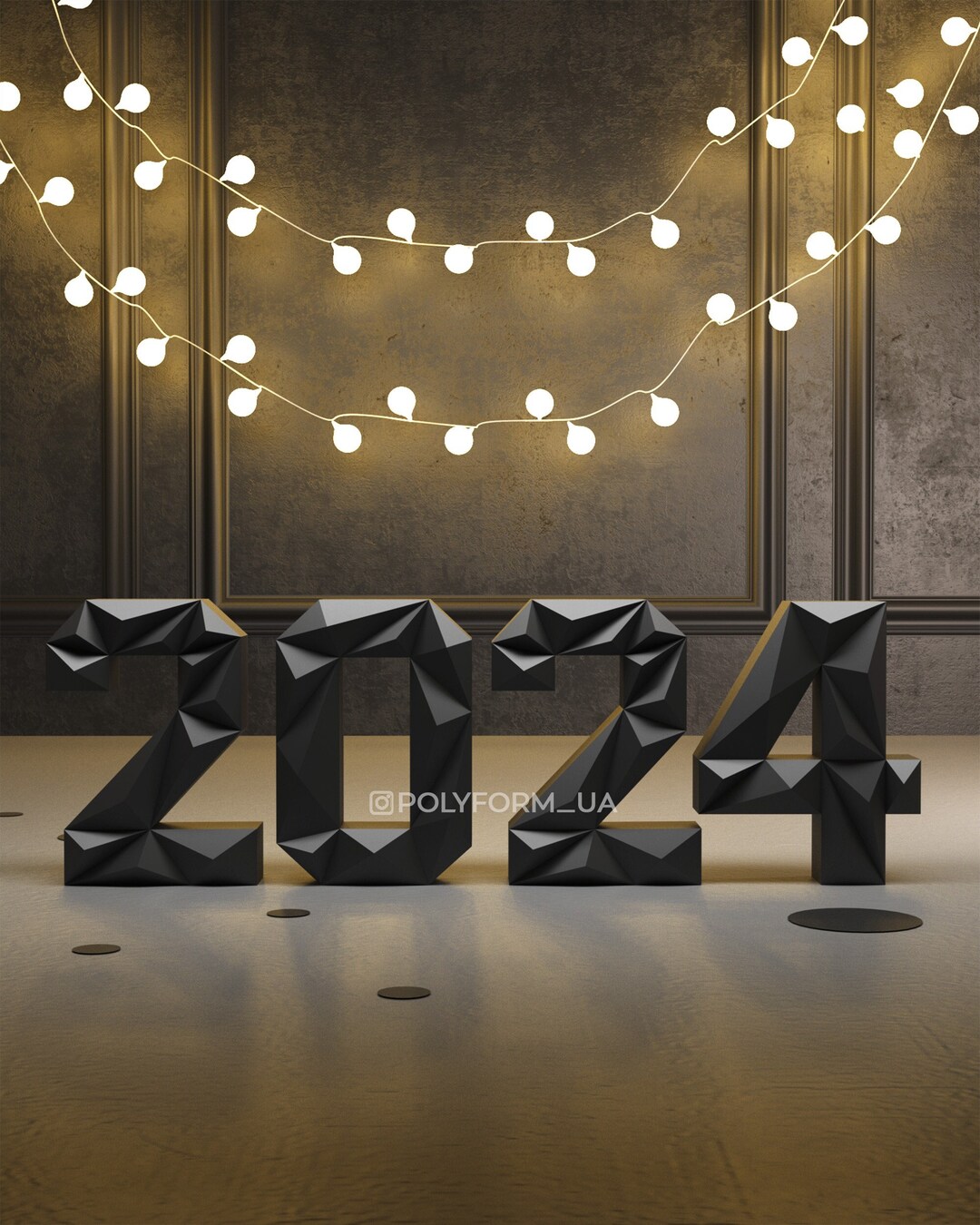 Digits 2024 Low Poly Christmas Papercraft PDF Template New Year 3d ...