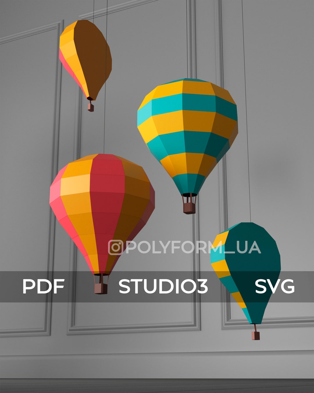 Balloon Low Poly Papercraft PDF Template SVG Party Decor - Etsy