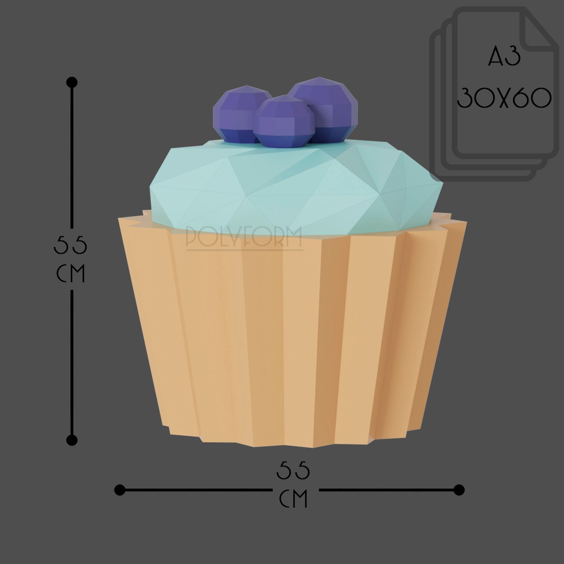 Giant Blueberry Cupcake Low Poly Papercraft PDF Template Paper - Etsy
