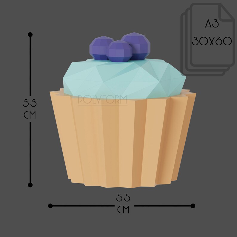 Giant Blueberry Cupcake Low Poly Papercraft PDF Template Paper - Etsy