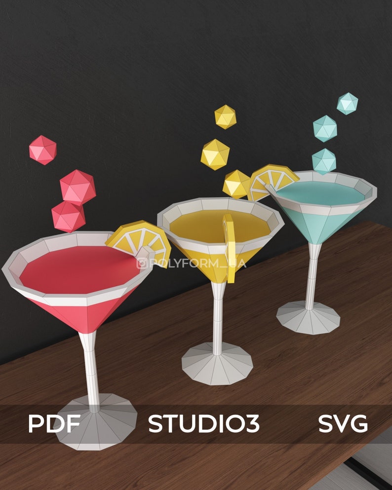Cocktail Low Poly FOOD Papercraft DRINK PDF Template - Etsy