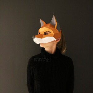 Fox Mask DIY Low Poly Animal Papercraft PDF Template Halloween Decor - Etsy
