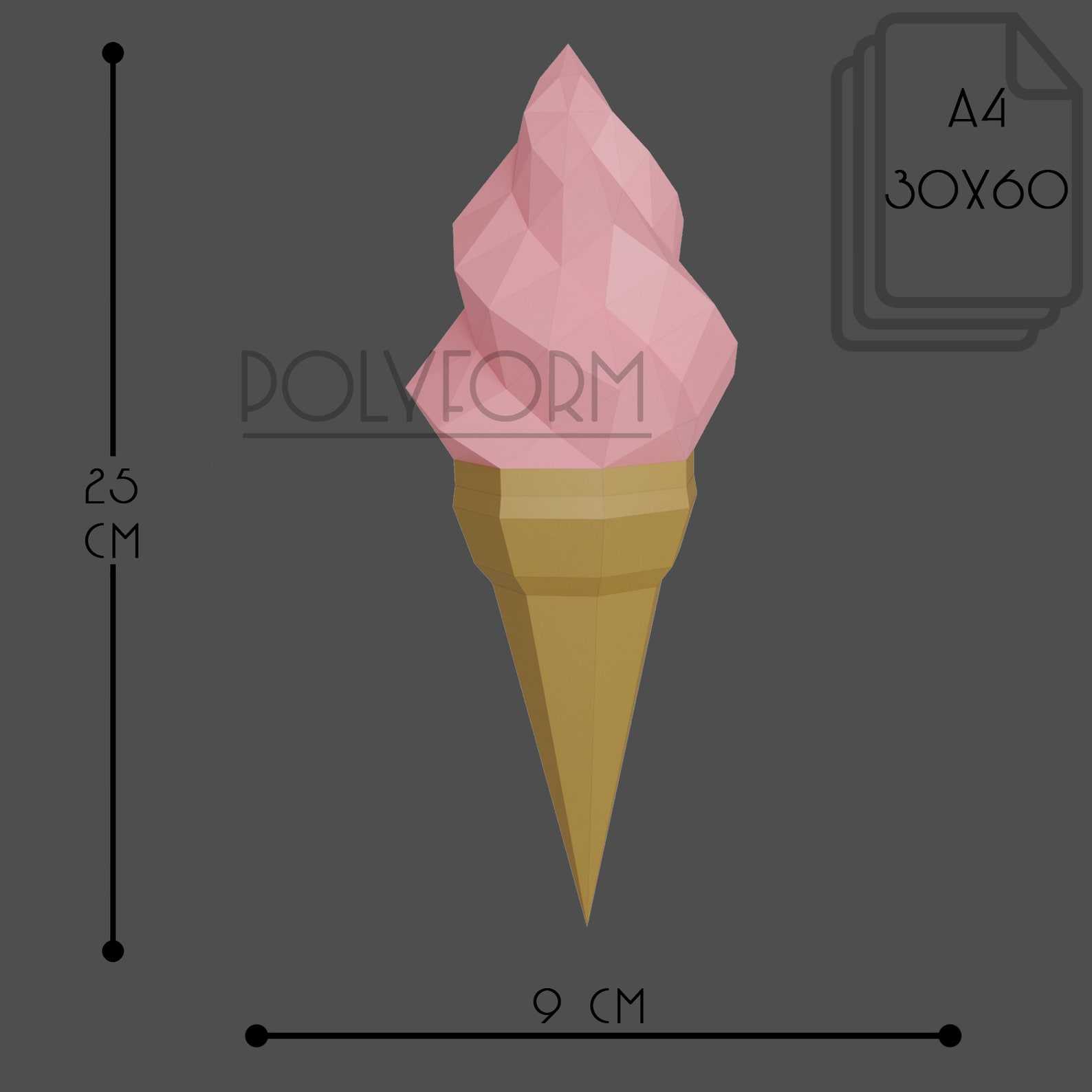 ICE CREAM Low Poly Papercraft PDF Template 3d Model Sculpture - Etsy