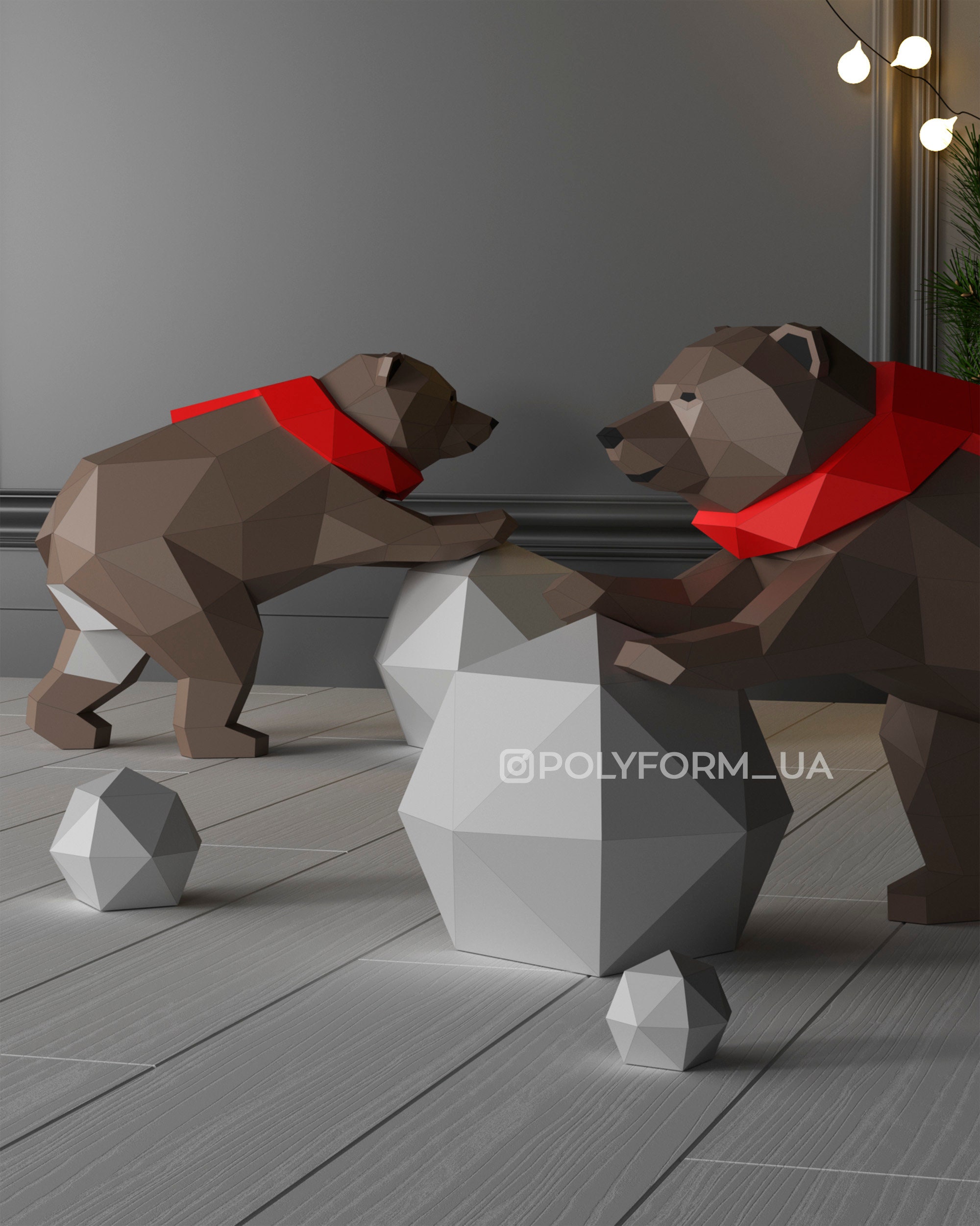 Bear With a Snowball Low Poly Christmas Svg Papercraft PDF Template - Etsy