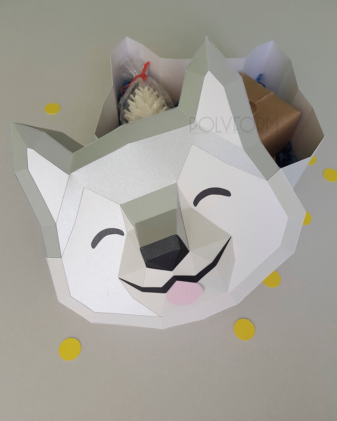 Gift Box HUSKY Low Poly Dog Papercraft PDF Template | Etsy Canada
