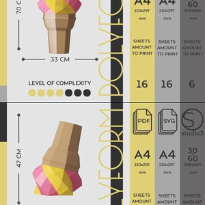 Giant Ice Cream Set Low Poly Papercraft PDF Template DIY FOOD - Etsy