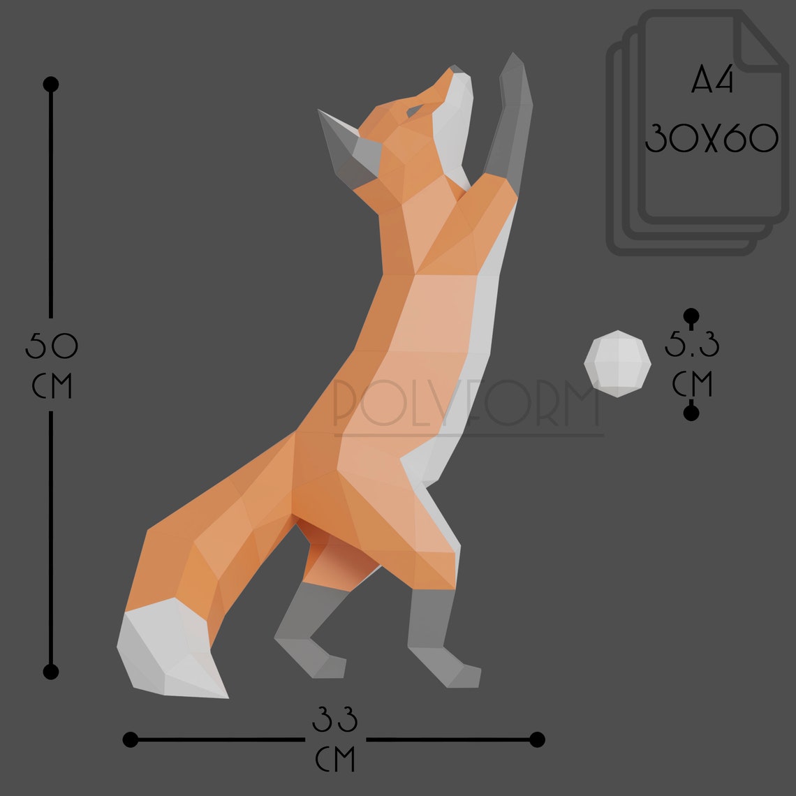 Fox Low Poly Christmas Papercraft Snowball New Year PDF | Etsy