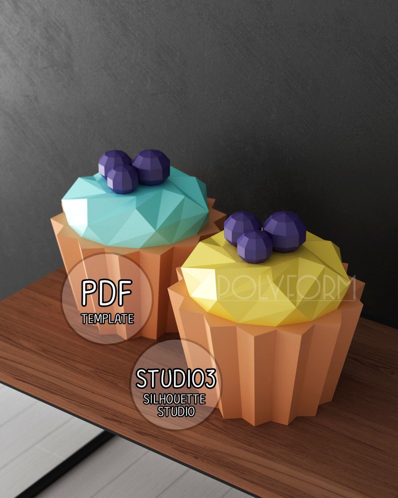 Giant Blueberry Cupcake Low Poly Papercraft PDF Template Paper - Etsy