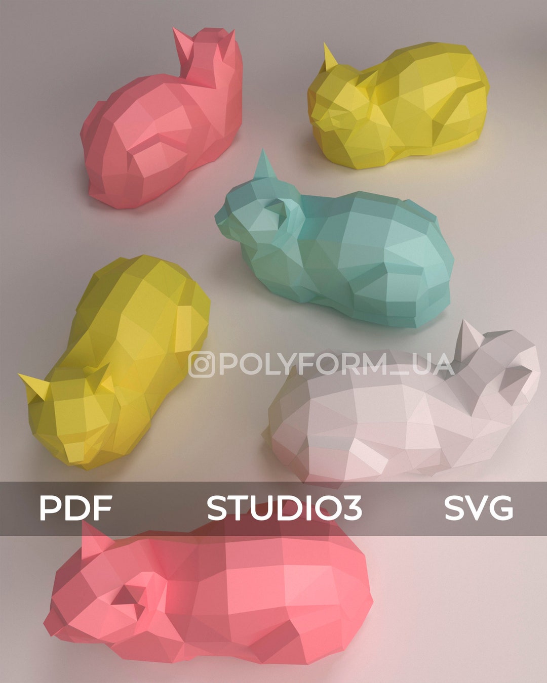Cat Low Poly Papercraft PDF Template + Silhouette Studio + Svg Files ...