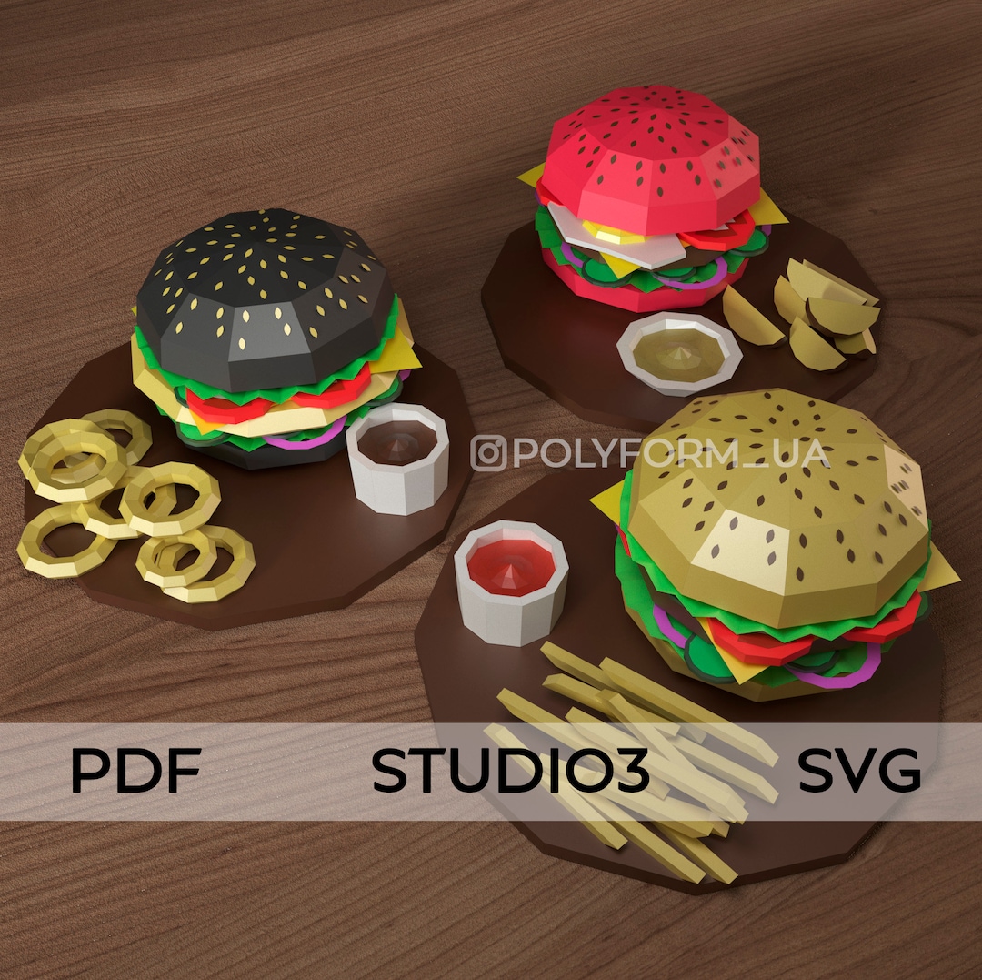 Burger Paper Food Low Poly Papercraft Svg PDF Template - Etsy