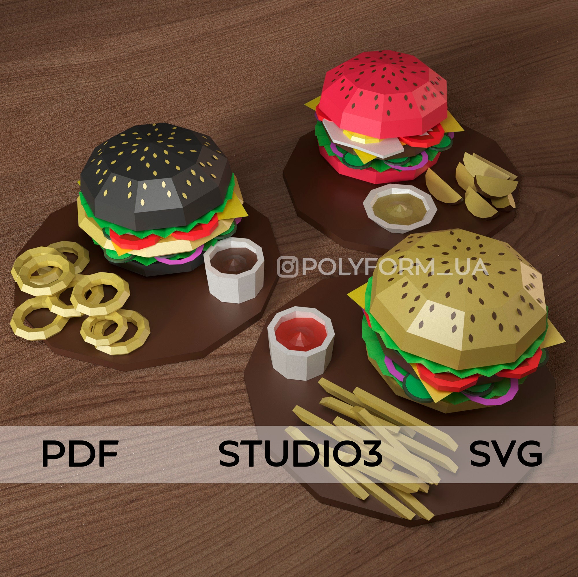 Burger Paper Food Low Poly Papercraft Svg PDF Template - Etsy Australia