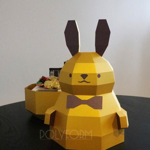 Rabbit Gift Box Basket Low Poly Easter Bunny Papercraft PDF Template ...