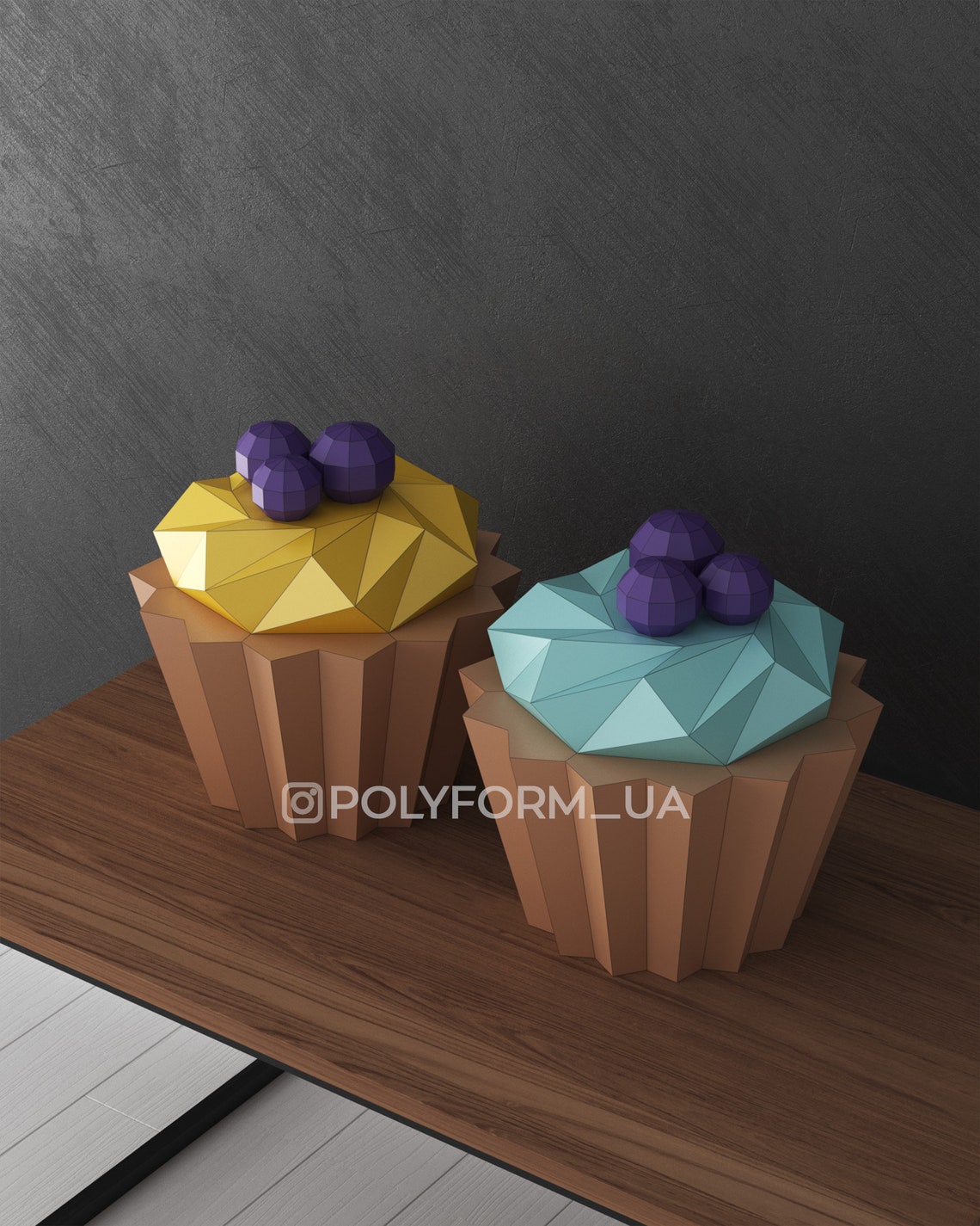 Giant Blueberry Cupcake Low Poly Papercraft PDF Template Paper - Etsy