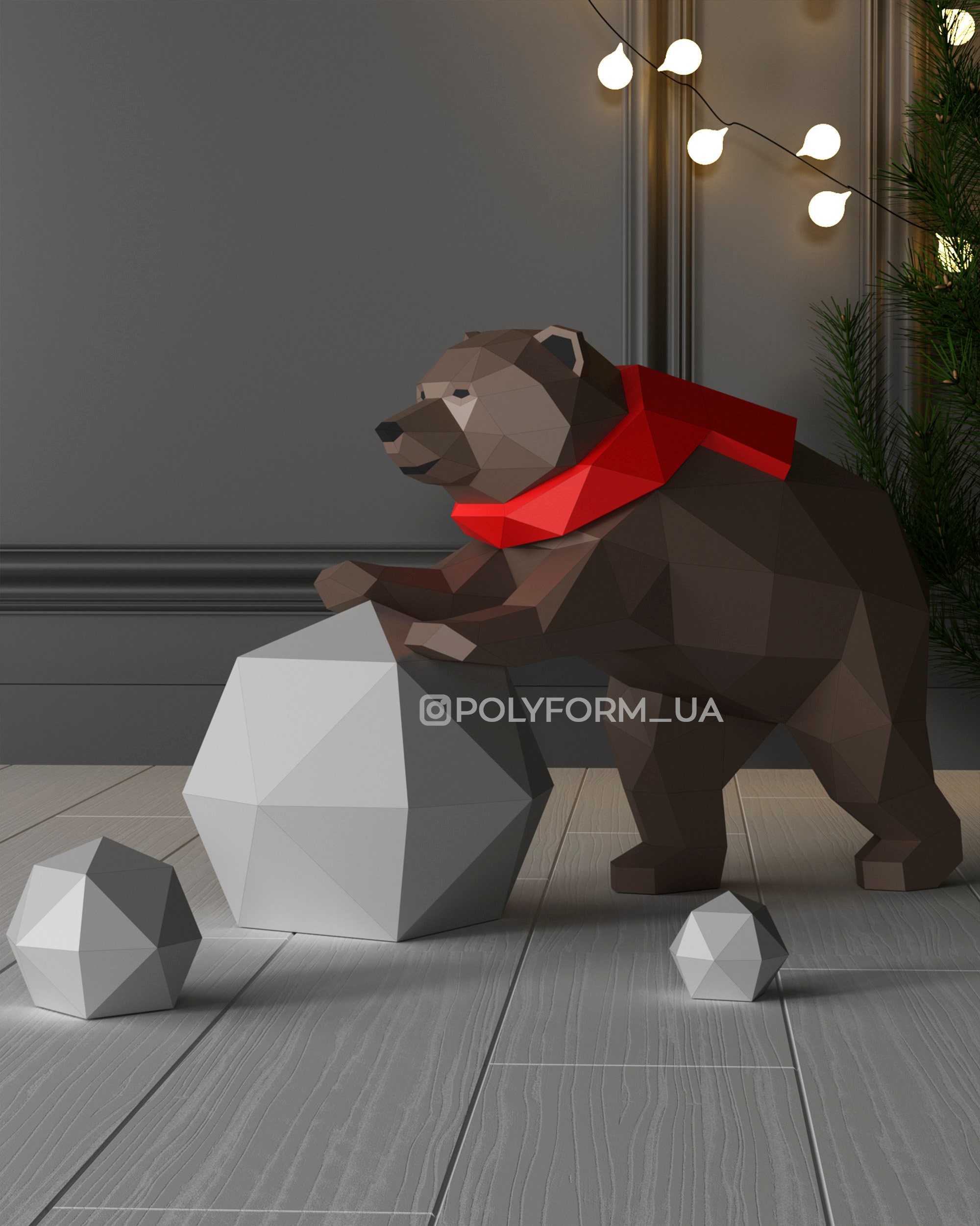 Bear With a Snowball Low Poly Christmas Svg Papercraft PDF Template - Etsy
