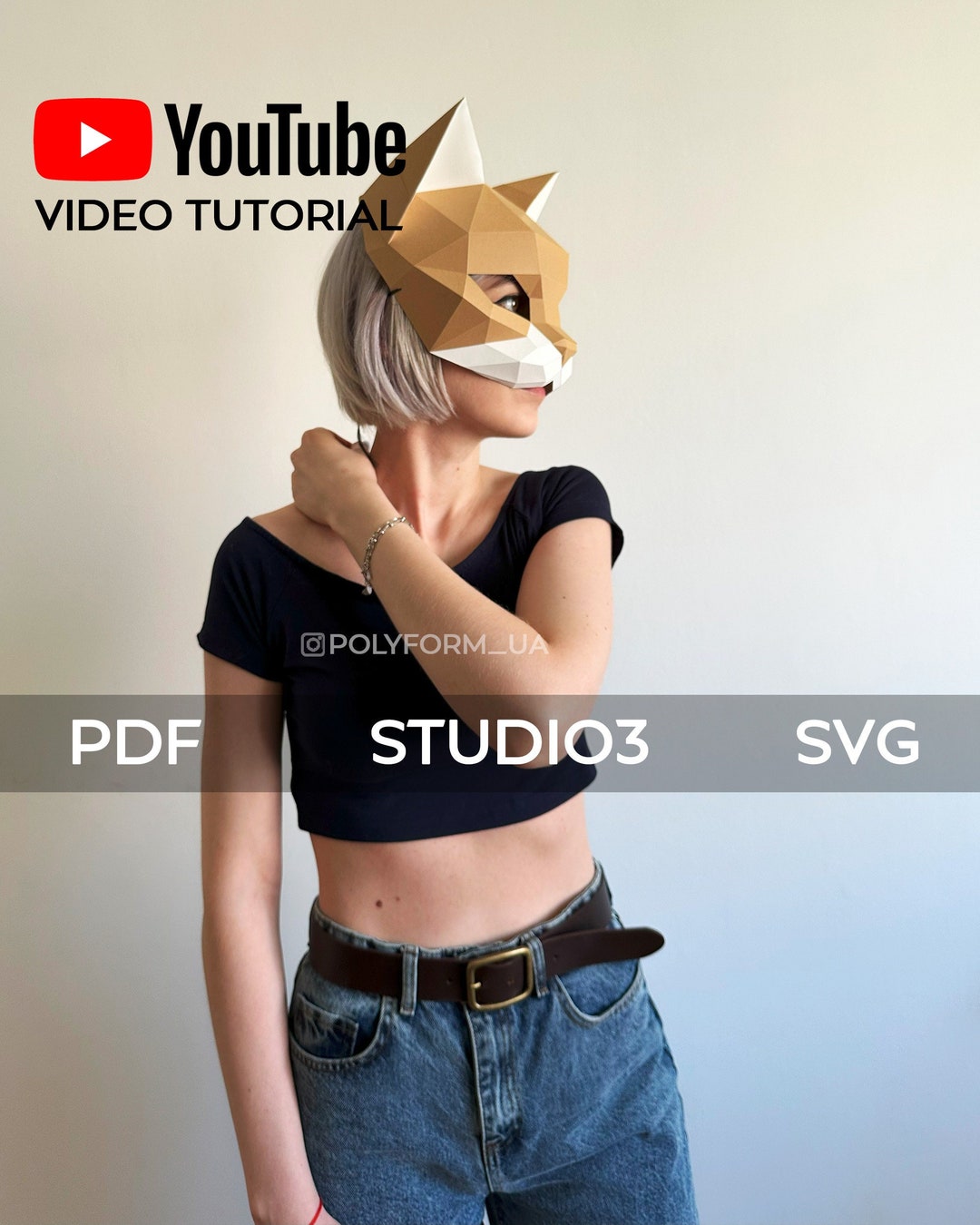 CAT MASK-2 Low Poly Animal Papercraft PDF Template - Etsy