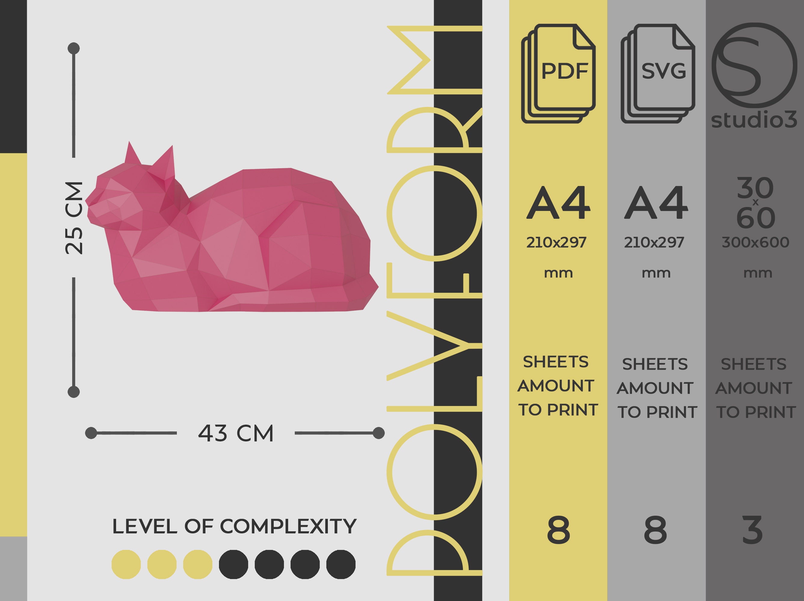 Cat Low Poly Papercraft PDF Template + Silhouette Studio + Svg Files - Etsy