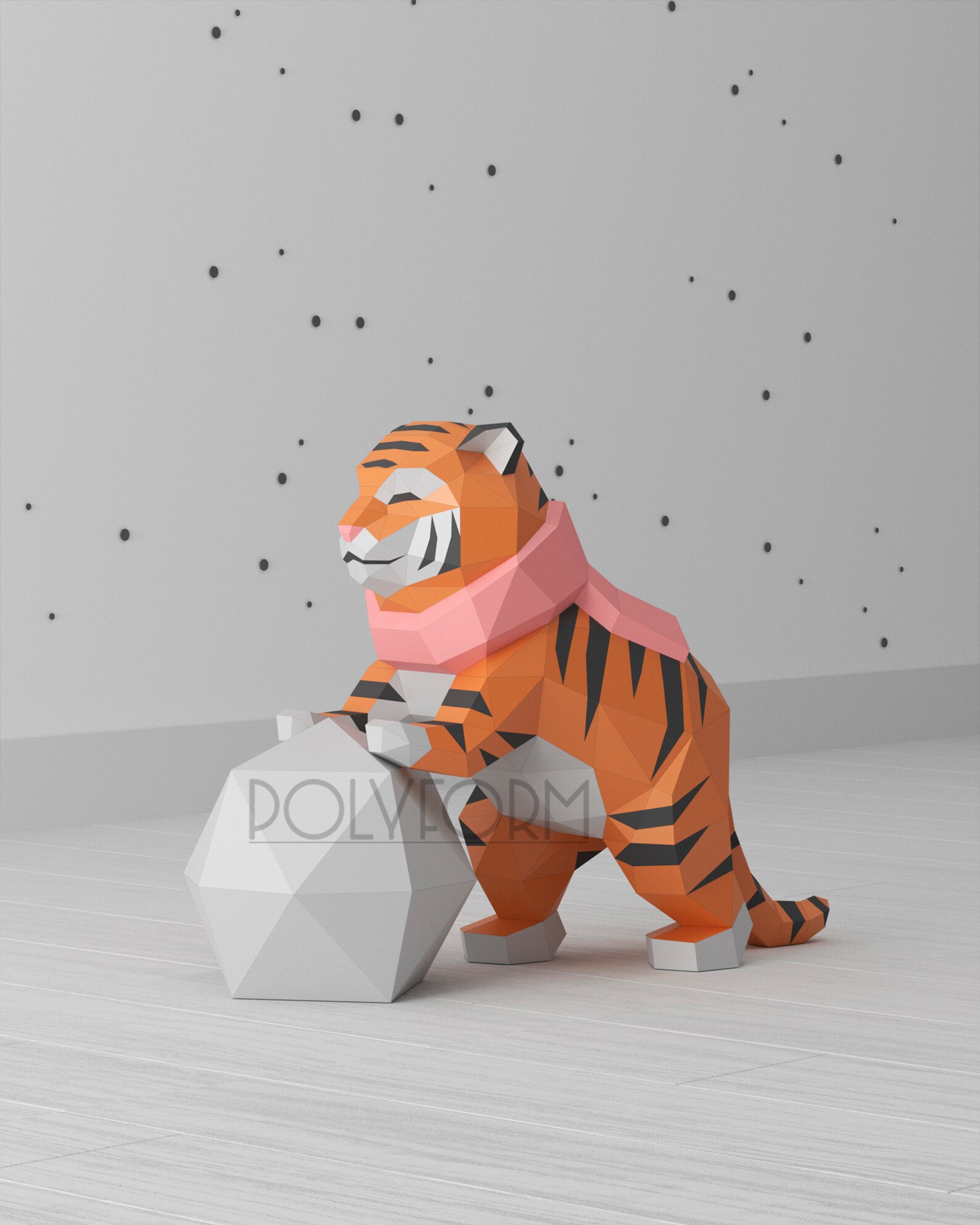 Tiger With a Snowball Low Poly Christmas Papercraft New Year - Etsy