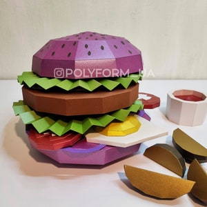 Burger Paper Food Low Poly Papercraft Svg PDF Template - Etsy