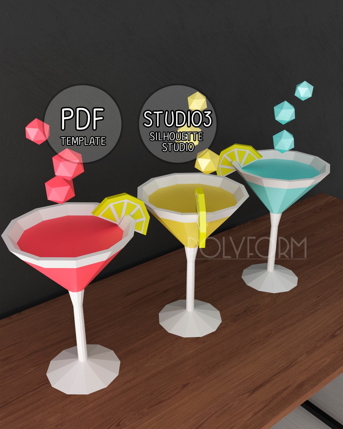 Cocktail Low Poly FOOD Papercraft DRINK PDF Template - Etsy