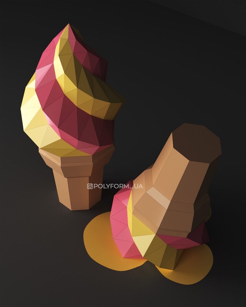 Giant Ice Cream Set Low Poly Papercraft PDF Template DIY FOOD - Etsy