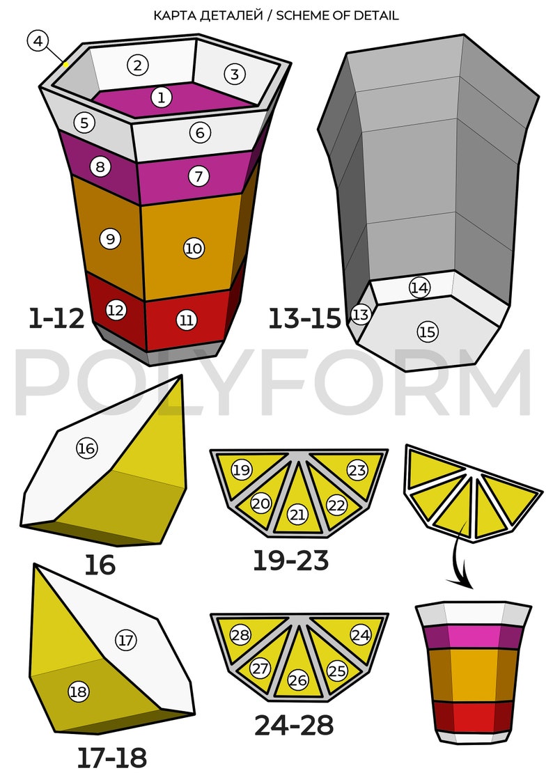 Shot Cocktail Low Poly Paper FOOD Papercraft DRINK PDF Template - Etsy